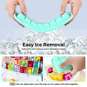 Humbee Ice Cube Tray, Soft Silicone Ice Tray with Lid, Flexible Stackable Ice Cube Trays for Freezer, 1-Inch Cubes (24 Cubes, White)