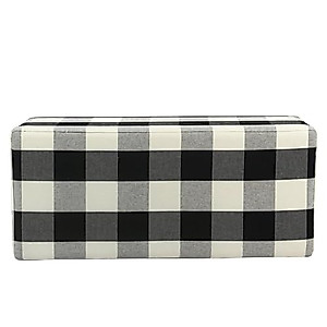 HomePop Large Upholstered Rectangular Storage Ottoman Bench with Hinged Lid, Black Buffalo Plaid