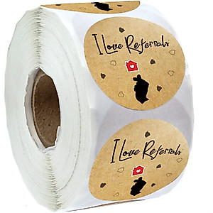 I Love Referrals Stickers 1.5 inch Natural Brown Kraft Real Estate Agents and Sales Marketing Supplies for Small Business Thank You Labels 500 pcs