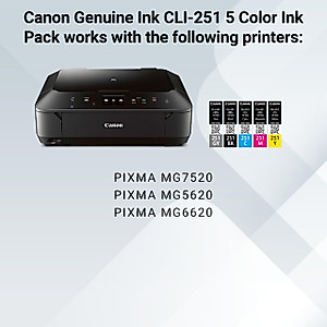 Canon CLI-251 BK/C/M/Y/GY 5 Color Value Pack Compatible to MG7520, MG5620, MG6620