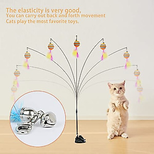 Cat Toy Wand Auto Interactive Toys for Indoor Cat 6 in 1 Hands-Free Natural Bird Feather Ball Toys, Suction Cup Pet Dancing Playing Toy