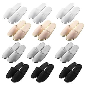 Geyoga 12 Pair House Slipper for Guest Non Slip Disposable Slipper for Travel Washable Reusable Hotel Slipper Bridesmaid Slipper for Spa Indoor Wedding Party (Black, Gray, White, Beige)
