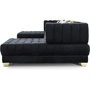 Woodpecker's Inc Marigold Velvet U-Shaped Double Chaise Sectional Sofa - with 6 Pillows & Gold Legs (Black)