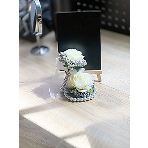 SUNEE - 2 Pcs Wedding Corsage and boutonniere White Roses Pearl Wedding Prom Wristlet Band Bracelet for Women Bride Bridesmaid