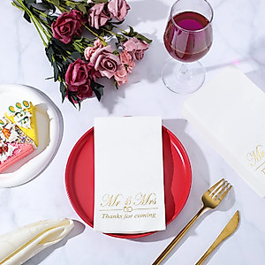 100 Pieces Wedding Napkins for Reception Disposable Bridal Shower Napkins Gold Foil Wedding Decorations for Wedding Shower Engagement Party Decorations Cocktail Beverage Dessert (Simple Styles)