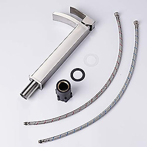 VCCUCINE Modern Vessel Sink Brushed Nickel Tall Waterfall Bathroom Faucet, Single Handle Mixer Vessel Sink Faucet with Pop Up Drain and Two 3/8" Hoses