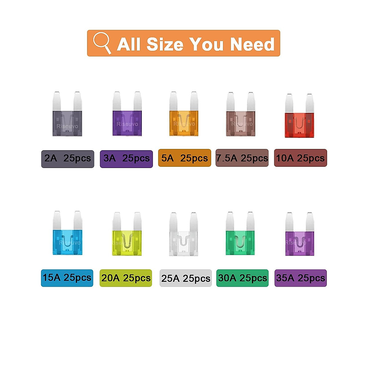 250 Pcs Mini Blade Fuse Assortment - Car Automotive Truck Auto ATM Fuse Kit (2A 3A 5A 7.5A 10A 15A 20A 25A 30A 35A)