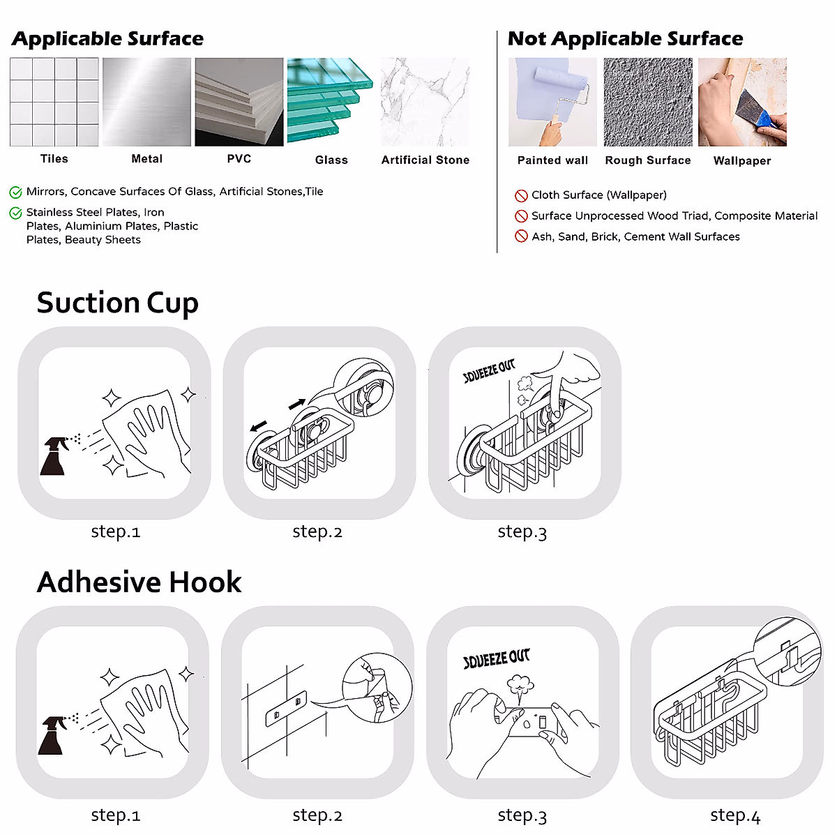 SunnyPoint NeverRust Kitchen Sink Suction Holder for Sponges, Scrubbers, Soap, Kitchen, Bathroom, 6" x 2.5" x 2.75", Aluminum (BLACK, 1)