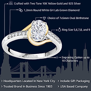 Gem Stone King 10K Yellow Gold and 925 Sterling 7X5MM Oval Gemstone Birthstone and White Lab Grown Diamond Engagement Ring | Wedding Anniversary Promise Ring for Women