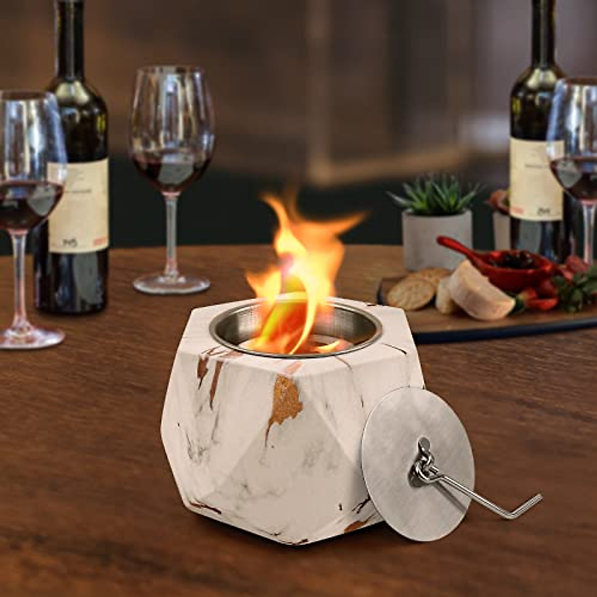 Icnice Concrete Tabletop Fire Pit, Portable Concrete Fire Pit, Ethanol Fire Pit Table Top Firepit, Fire Bowl, Mini Personal Fireplace for Indoor & Garden - Bio Ethanol Fuel