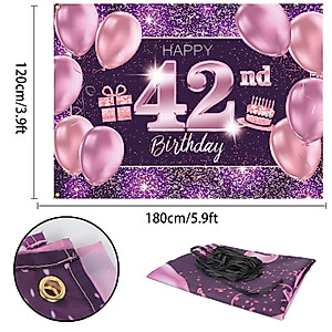 PAKBOOM Happy 42nd Birthday Banner Backdrop - 42 Birthday Party Decorations Supplies for Women - Pink Purple Gold 4 x 6ft