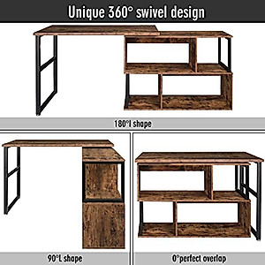 Tektalk Rotatable Corner Table Retro Desk Corner Computer Desk PC Laptop Study Table Workstation Home Office