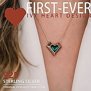 Leafael Ivy Heart Necklaces for Women, 925 Sterling Silver Chain, Emerald Green May Birthstone Crystal Geometric Pendant, 18K Rose Gold Plated, Jewelry Gifts for Her, I Love You to The Moon and Back