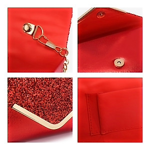 Dasein Women Evening Bags Formal Clutch Purses for Wedding Party Prom Handbags with Shoulder Strap and Glitter Flap (Red)