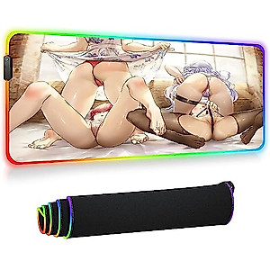 Mouse Pads Led Cute Anime Girl Mouse Mat Gaming Accessories Extended RGB Computer Keyboard Mat XL Large Pc Gaming Desk Pad with Lock Edge 900X400Mm