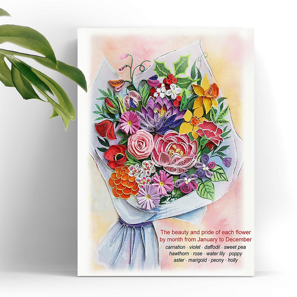 TUMYBee Colorful Bouquet Quilling Floral Card, Anniversary, Thank You, Birthday, 5 x 7 inch