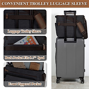 VASCHY Messenger Bag for Men, Canvas Water Resistant Briefcases 15.6in Laptop Bag Crossbody Satchel Computer Bags for Work Office Bag for Women Dark Gray