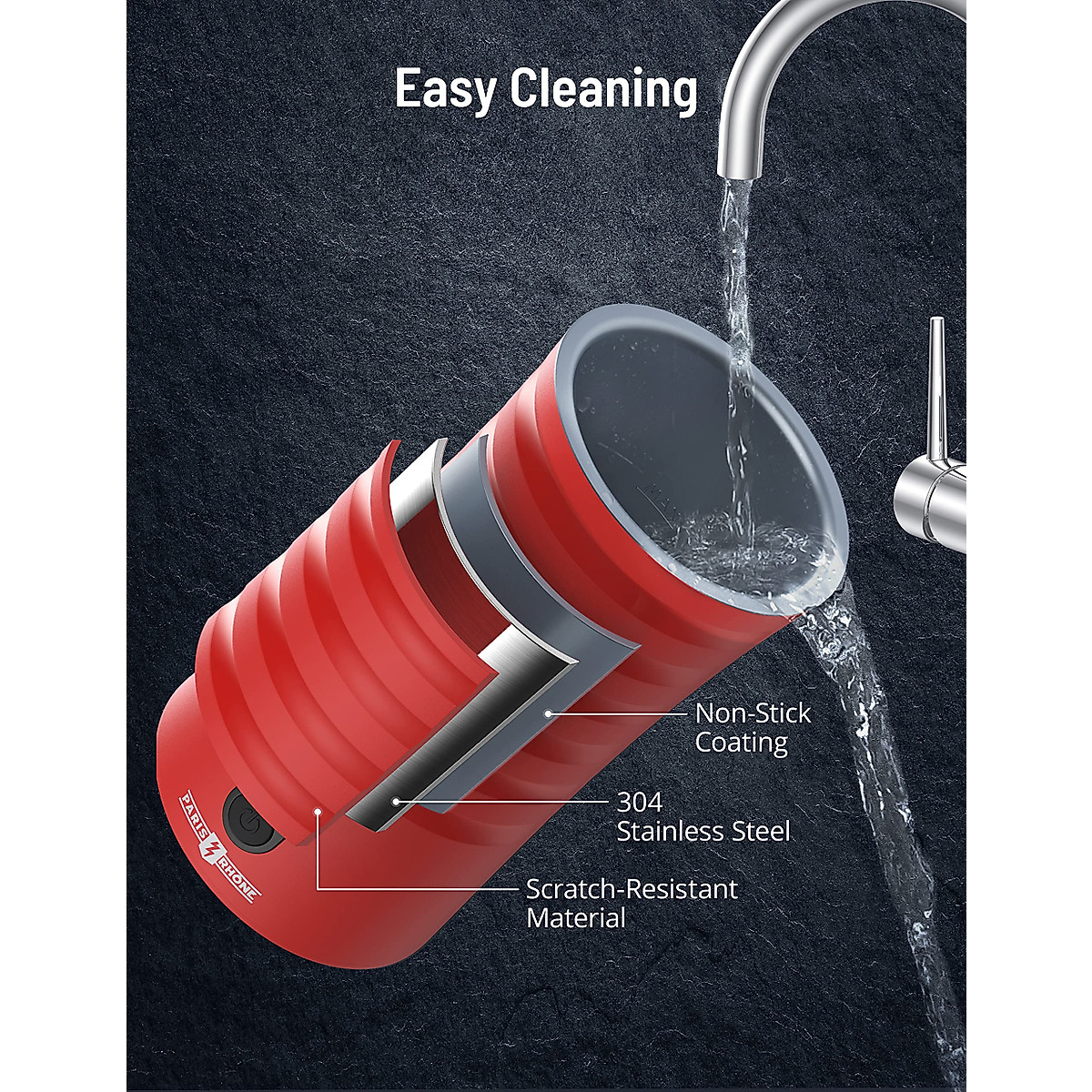 Paris Rhône Milk Frother, 4-in-1 Milk Steamer and Frother, Hot & Cold Foam Milk Warmer with Temperature Control, Auto Shut-Off Frother for Coffee, Latte, Cappuccino, Macchiato