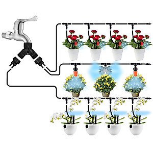 Flantor Garden Irrigation Kit,131ft 1/4" Drip Irrigation Kit Garden Irrigation System with Adjustable Nozzle Dripper Automatic Irrigation Equipment Set for Garden,Greenhouse, Patio,Lawn