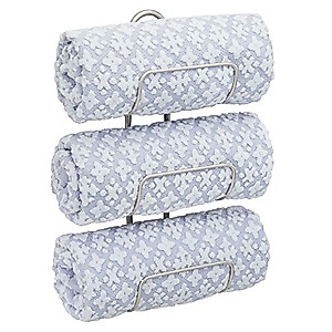 mDesign Modern Decorative Metal 3-Level Wall Mount Towel Rack Holder and Organizer for Storage of Bathroom Towels, Washcloths, Hand Towels - Satin