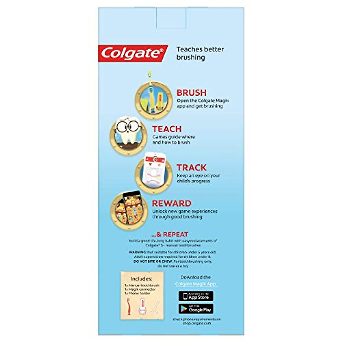 Colgate Magik Smart Toothbrush for Kids, Kids Toothbrush Timer with Fun Brushing Games Yellow 1 Count