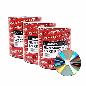 300 Pack Ridata CD-R 52X 700MB 80Min Silver Shiny Blank Media Recordable Disc