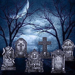 Halloween Decorations Outdoor Graveyard Tombstones: 6ct Large Tombstones Halloween Decor Yard Signs with Stakes, 16" Tall Realistic Scary Skeleton RIP Gravestones Yard Lawn Outside for Kids Home Party