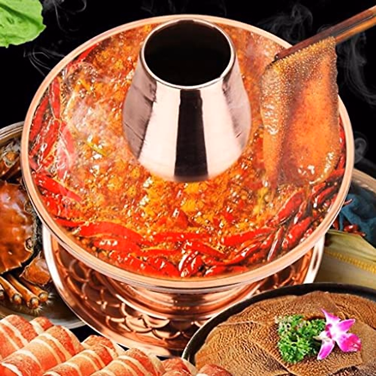 Chafing Dishes Chinese Traditional Old Beijing Charcoal Copper Hot Pot, Pot Shabu, Camping Home Use，Cook Cooking for Unusual Gift (Color : Brass, Size : 30cm)