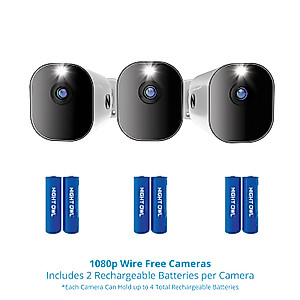 Night Owl 10 Channel Bluetooth Video Home Security Camera System with 3 Battery Powered 1080p HD Wire Free Indoor/Outdoor Cameras with 2-Way Audio and 1TB Hard Drive (Expandable up to 10 Cameras)