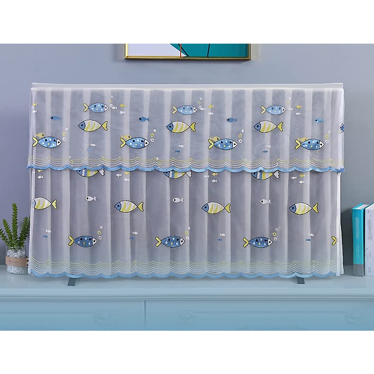 YIJIAFEIFEI Dust Cover with Openable Front Flap LCD TV Display Dust Cover Decorative Paintings Lace TV Cover for Curved/Flat TV(Size:40 inch)