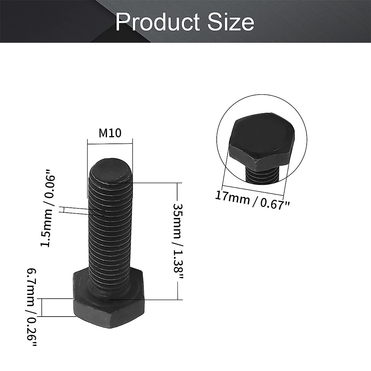 MroMax M10 Left Hand Hex Bolt M10-1.5 x 35mm Hex Head Screw Bolts Carbon Steel Grade 12.19 Fully Threaded Metric Hex Bolts Black 3Pcs
