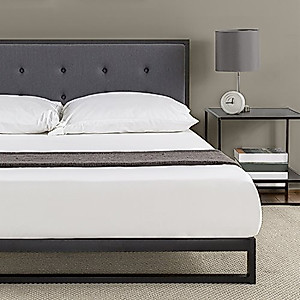 ZINUS 7 Inch Trisha Low Profile Platforma Bed Frame Mattress Foundation with Tufted Headboard, Box Spring Optional, Wood Slat Support, King, Grey