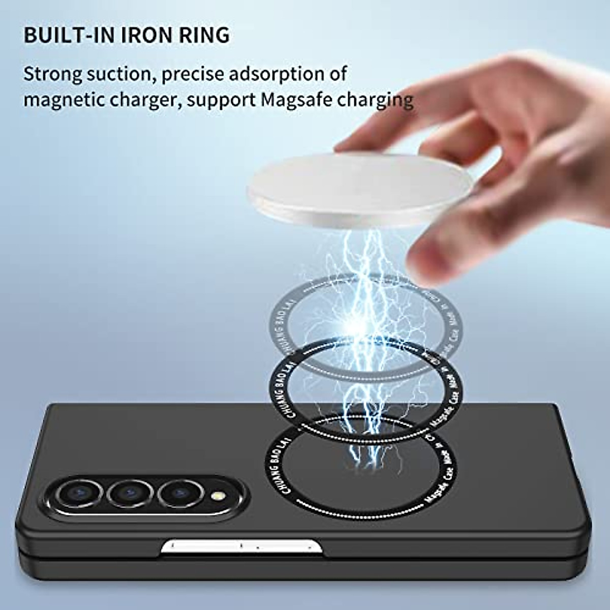 MME Magnetic Case for Galaxy Z Fold 4 5G Case Compatible with Mag Safe Charger Soft Liquid Silicone Gel Rubber Ultra Slim Shockproof Cover for Z Fold 4, Black