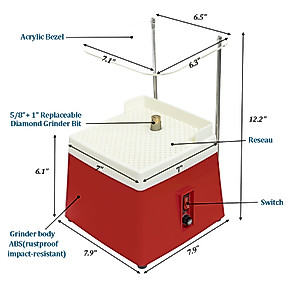 Stained Glass Grinder, Portable Glass Grinder Art Grinding Tool with 5/8" Replaceable Diamond Grinder Bit (110V, 65W, Red)