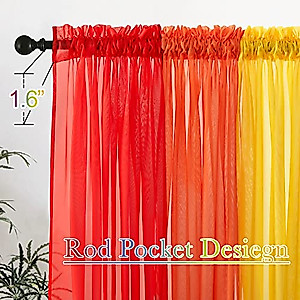 PONY DANCE 7 Pieces Rainbow Sheer Curtains - Colorful Backdrop Bright Drape Set for Playroom,Nurseries,Party,Red,Orange,Yellow,Green,Cyan,Blue,Purple,84 inch Length