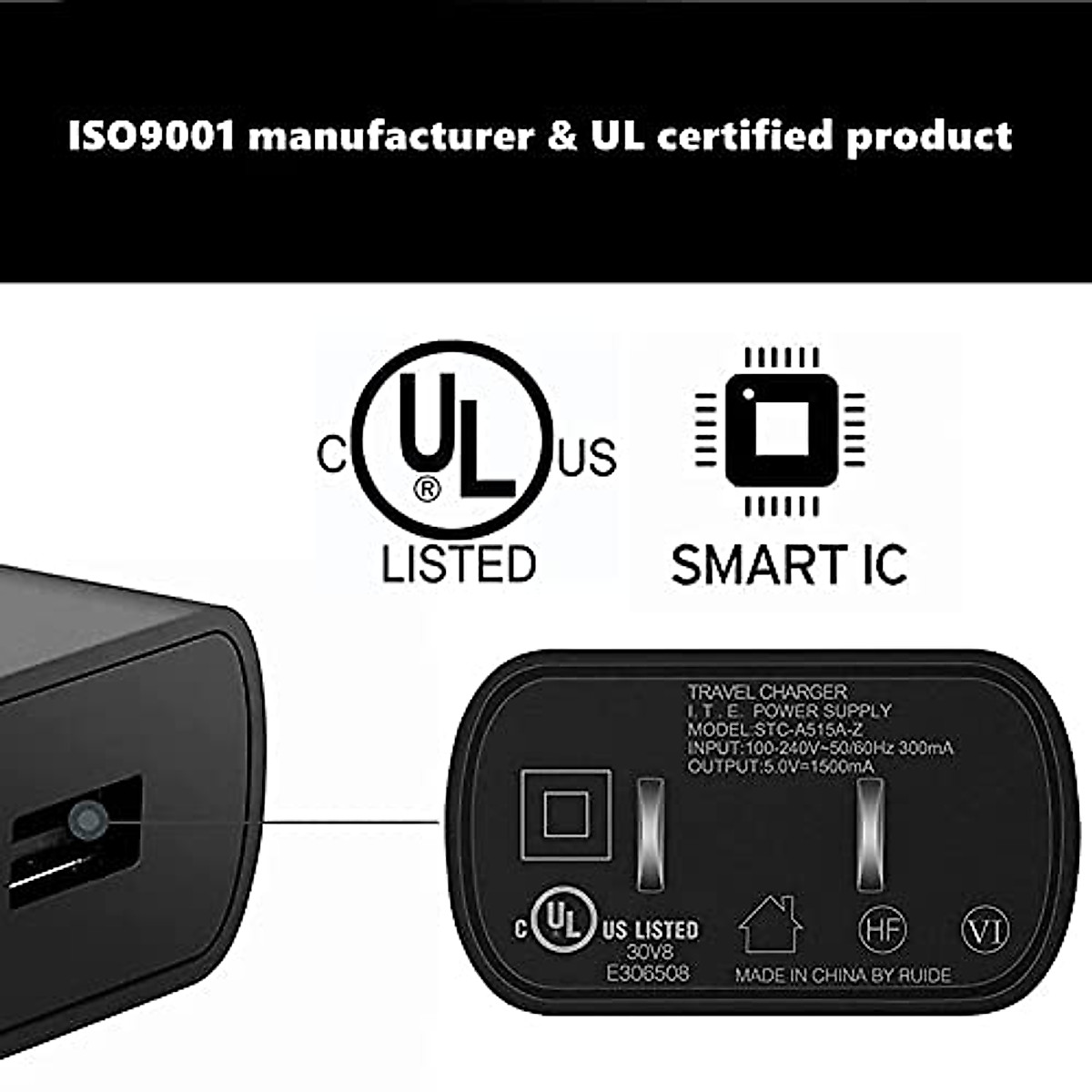 Yuxh One Port USB Charger 5V 1.5A USB Wall Plug 1500mA Wall Charger Compatible with All 5V 1A USB Wall Chargers,UL Listed