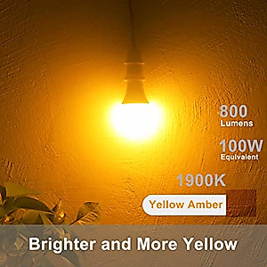 Qualilux Dusk to Dawn Bug Light Bulbs Outdoor, 1900K Amber Yellow, 800 Lumen, LED 12W, A19 E26, 2-Pack, HQ-H019