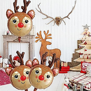 Reindeer Balloons Christmas Balloons Reindeer Head Foil Balloons for Christmas-Themed Party Birthday Party Supplies Decorations Party Decorations Balloons Party Sets-3pcs