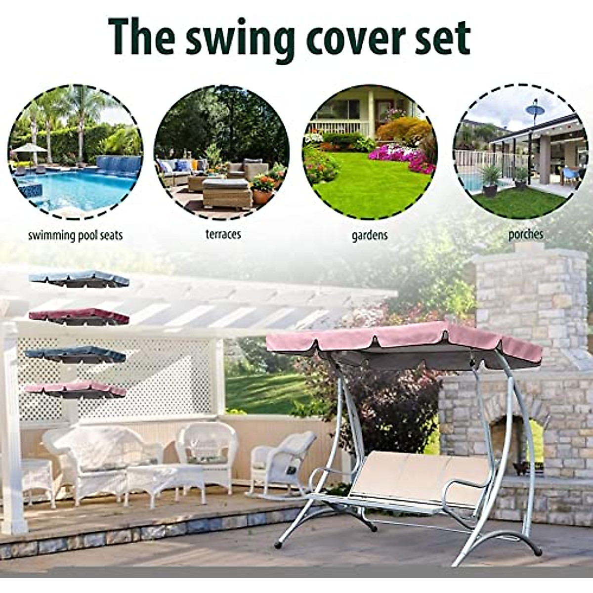 KFJZGZZ Swing Top Cover Universal Garden Swing Seat Canopy Replacement,Waterproof Patio Hammock Cover,Swing Chair Top Cover Roof Sun Shade Sun Lounger for Outdoor(Cover Only)