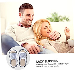 Healvian 1 Pair Slippers Cleaning Mops Floor Mops Interior Cleaner Floor Cleaner Chenille Slippers Indoor Slipper for Cleaning Cloth Shoes Cleaning Slipper Antiskid Footwear Grey Man Stripe