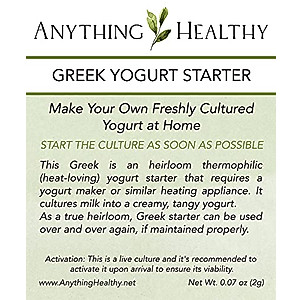 Anything Healthy, LLC Traditional Greek Yogurt Starter Heirloom Thermophilic Culture - Best Customer Service, Contact for any Questions