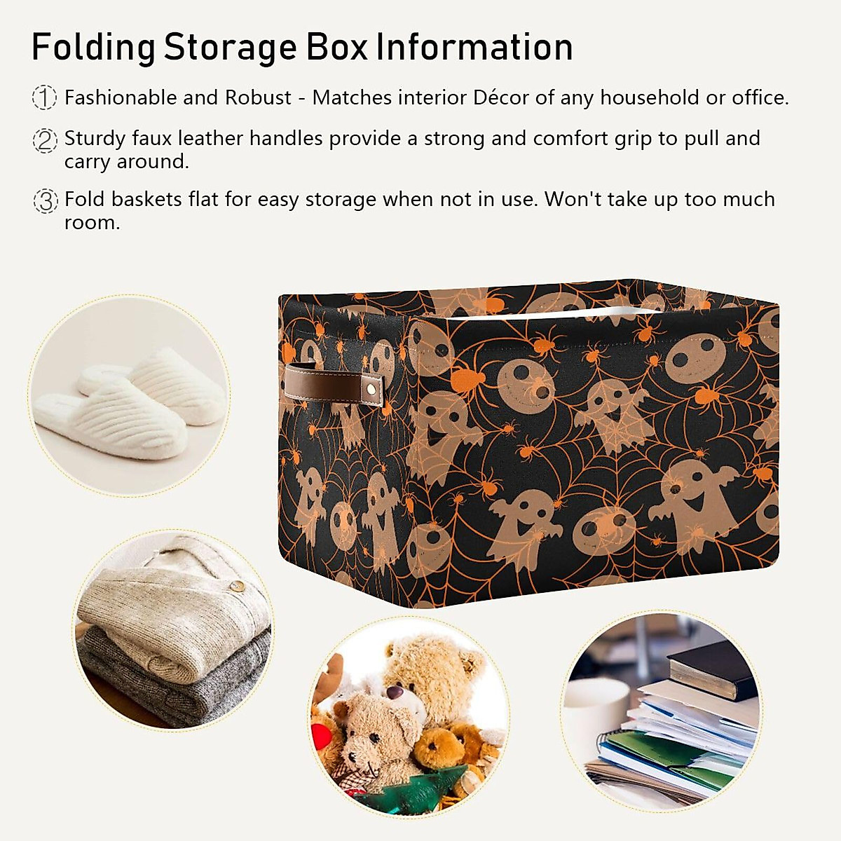 Kigai Halloween Spooky Storage Basket Waterproof Foldable Canvas Storage Bin Laundry Basket Toy Clothes Organizer for Nursery Closet Shelf Office, 1Pack
