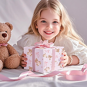 WRAPAHOLIC Baby Shower Wrapping Paper Roll - Mini Roll - 3 Rolls - 17 Inch X 120 Inch Per Roll - Butterfly Girl, Little Bear, Moon, Stripe Design for Kids