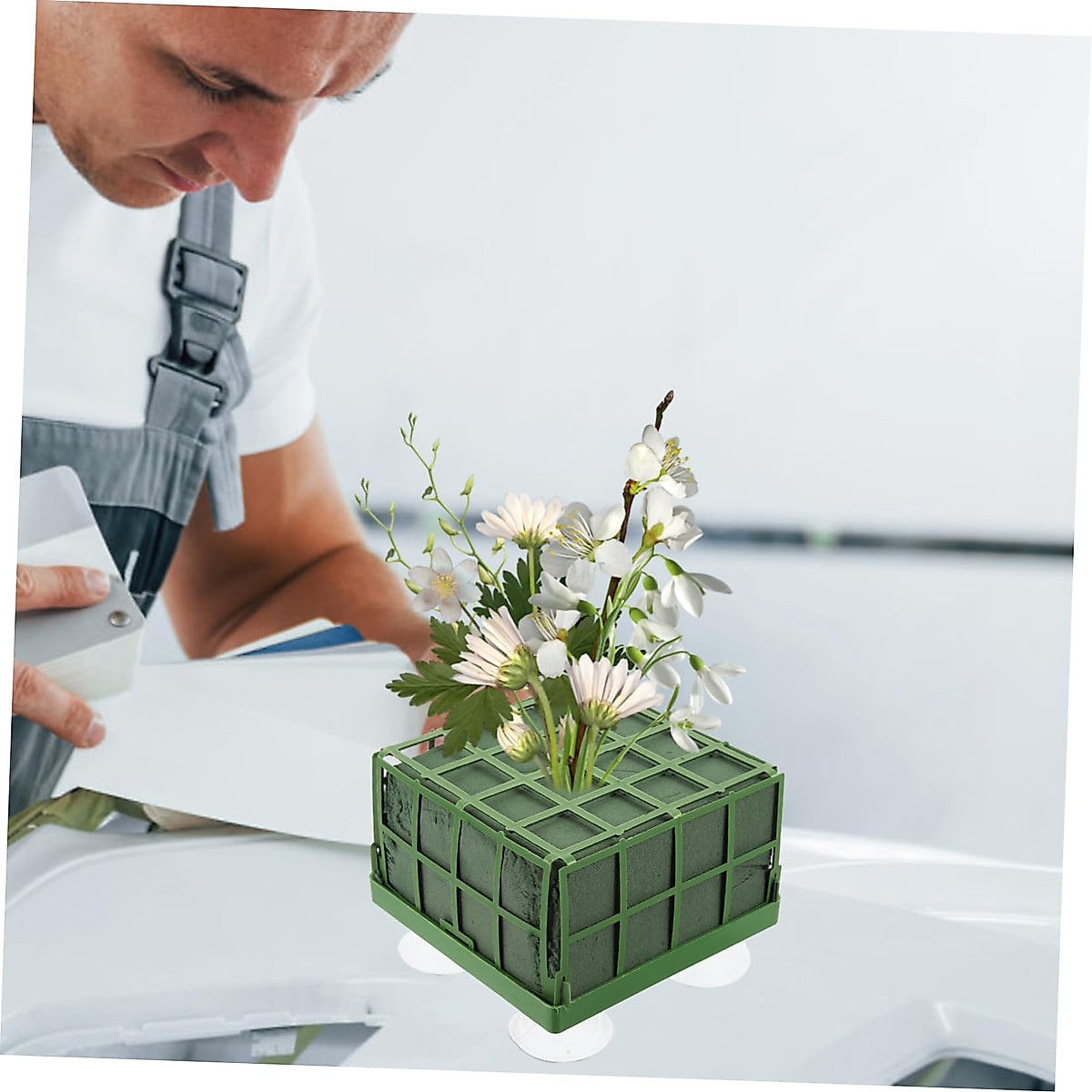 Abaodam 2 Pcs Flower Sucker Wedding Car Decoration Floral Foam Grande Cage Floral Foam Sausage Wreath Suction Cups Foam Blocks for Crafts Decorative Suckers Plastic Fresh Sticker