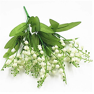 4Pcs Artificial Flowers 7 Branch White Lily of The Valley Flower Silk Fake Faux Lily Bouquet Flower for Home Office Wedding Party Decorationi Garden Plants Decor