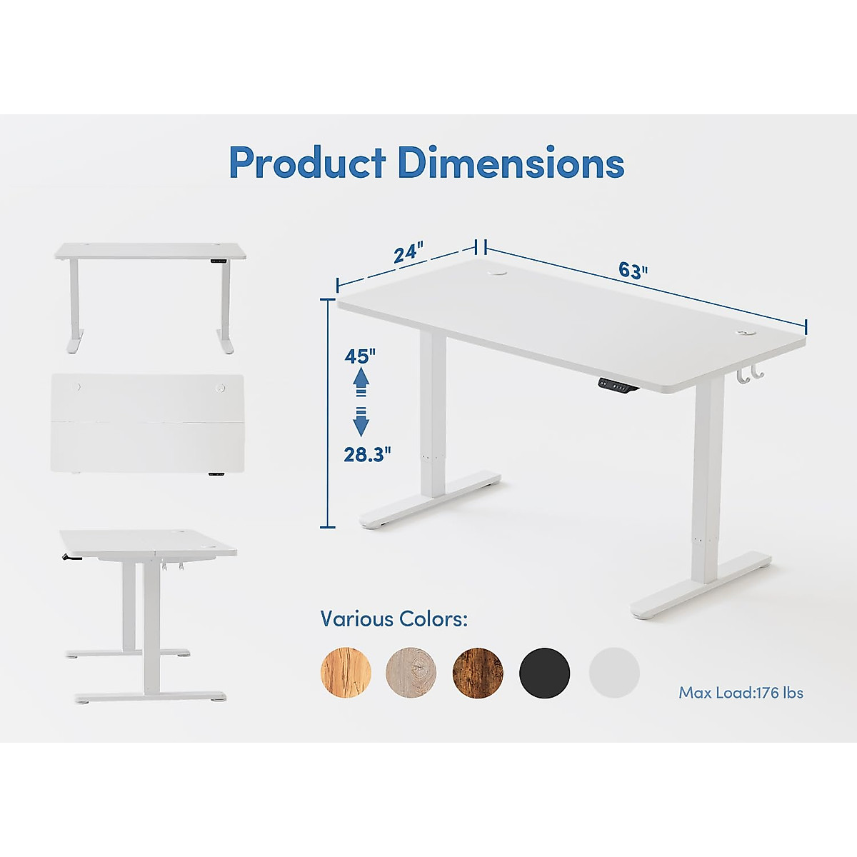 BANTI 63'' Standing Desk, Electric Stand up Height Adjustable Home Office Table, Sit Stand Desk with Splice Board, White