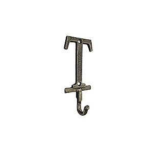 Handcrafted Nautical Decor Rustic Gold Cast Iron Letter T Alphabet Wall Hook 6"