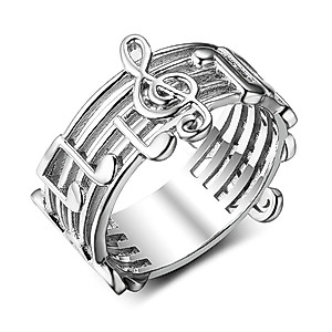 JAJAFOOK Sterling Silver Women's Music Note Song Ring 925 Sterling Silver Band Sizes 6 7 8