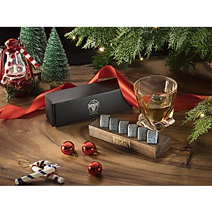 ROCKSLY Whiskey Stones Gift Set for Men | Whiskey Rocks Chilling Stones Set of 6 | Reusable Ice Cubes Chilling Rocks in a Wood Tray for Whiskey Lovers,Christmas, Men, Dad, Boyfriend