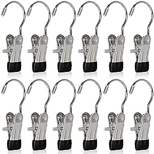 ODILCO Black Boot Hanger Clips, 24PC Hook Clips Hold, Hanging Clothes Pins Hooks - Portable Stainless Steel Home Travel Hangers Clips